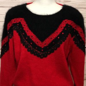 Vintage | Sweaters | Vintage Red Black Knit Sweater | Poshmark